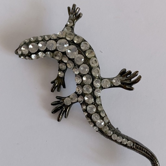 Jewelry | Lizard Brooch Black Enamel Toned With White Rhinestones 3 ...